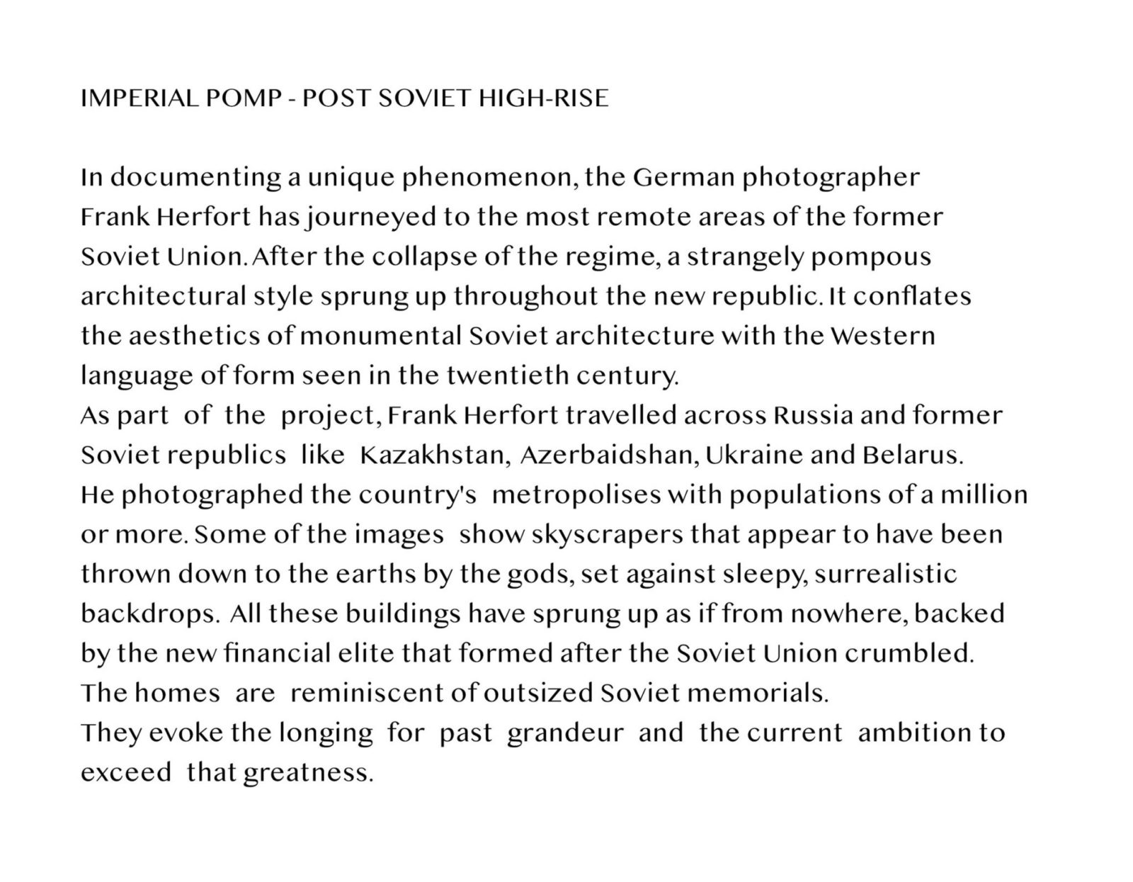 IMPERIAL POMP - Post Soviet High-Rise by photographer Frank Herfort